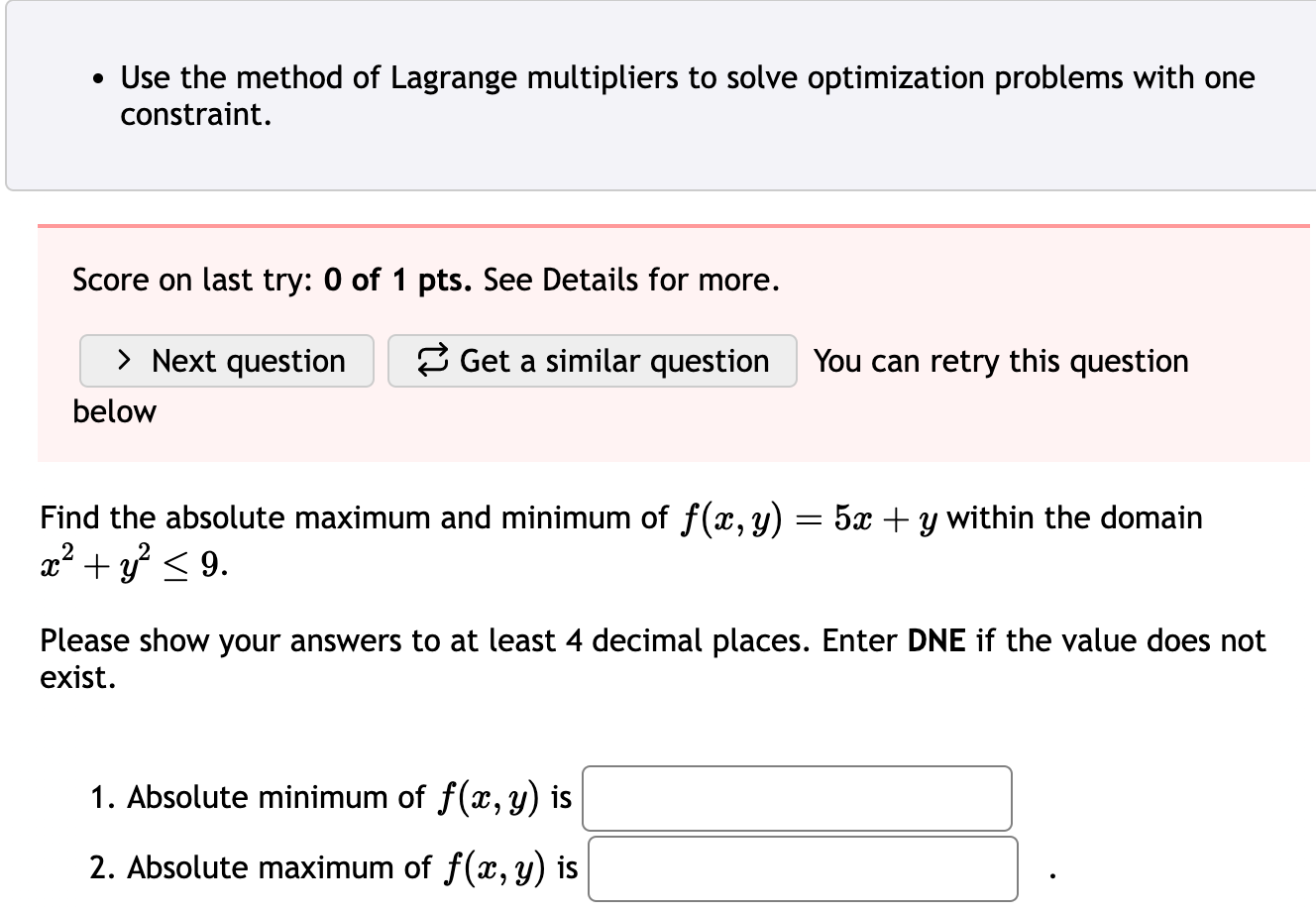 Solved - Use the method of Lagrange multipliers to solve | Chegg.com