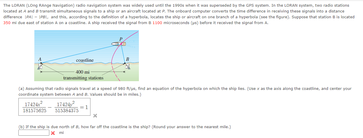 Solved The LORAN (LOng Range Navigation) radio navigation | Chegg.com