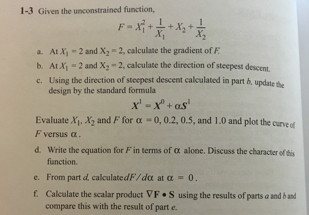 Solved 1 3 Given The Unconstrained Function A At X1 2 And 9730