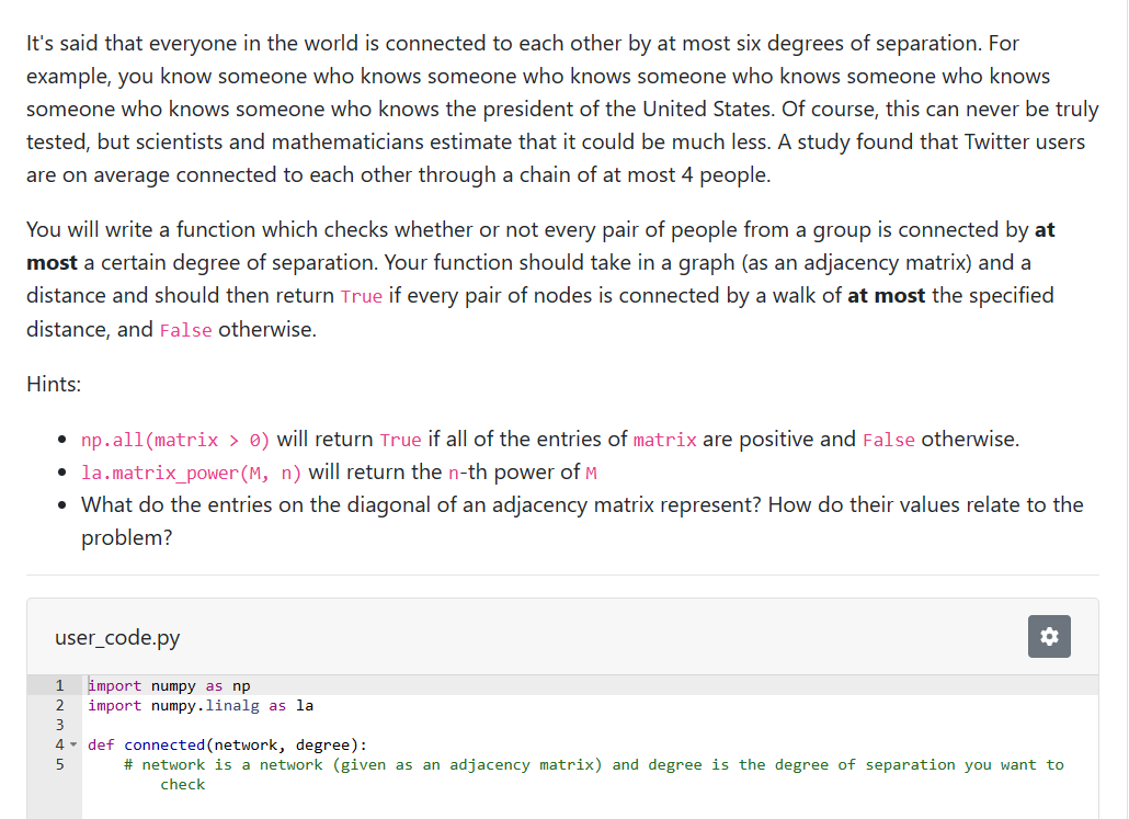 Solved It's said that everyone in the world is connected to | Chegg.com