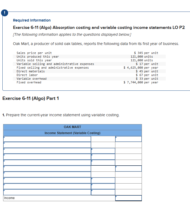 !Required InformationExercise 6-11 (Algo) Absorption | Chegg.com !Required InformationExercise 6-11 (Algo) Absorption | Chegg.com