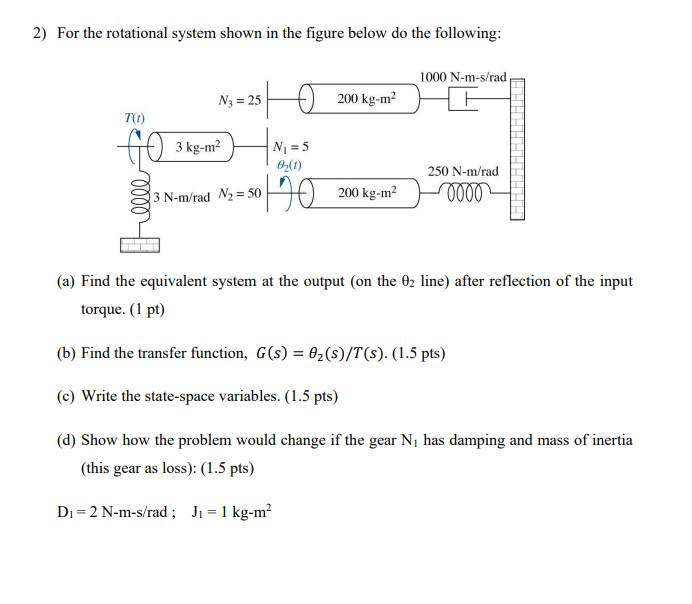 Solved 2) For the rotational system shown in the figure | Chegg.com