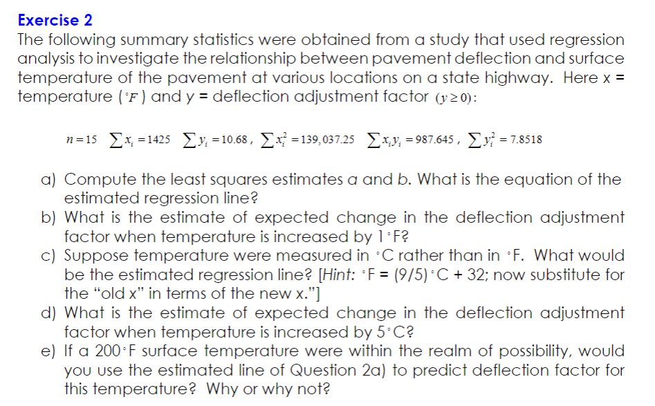 Solved The Following Summary Statistics Were Obtained From A