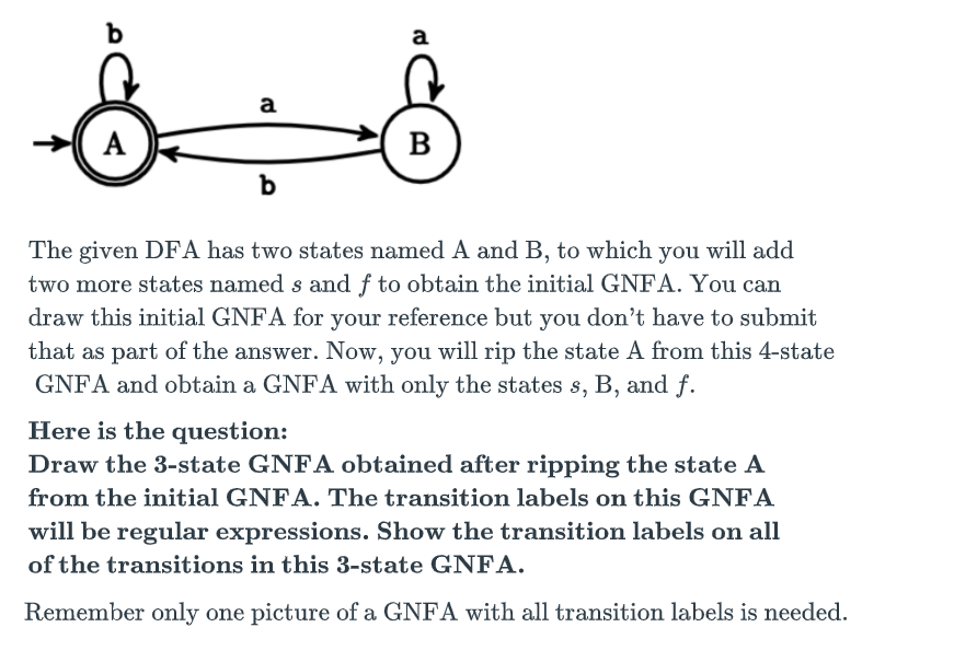 Solved b a a A B b The given DFA has two states named A and | Chegg.com