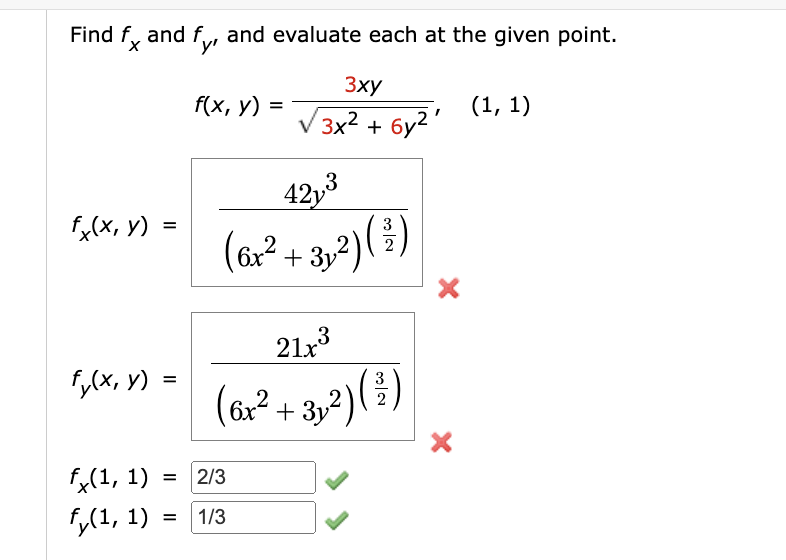 Solved Find fx ﻿and fy, ﻿and evaluate each at the given | Chegg.com
