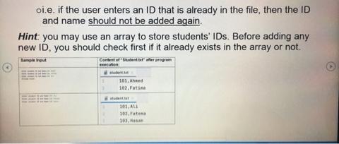 Solved oi.e. if the user enters an ID that is already in | Chegg.com