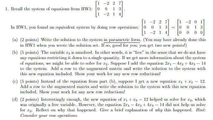 Solved 1. Recall the system of equations from HW1: | Chegg.com