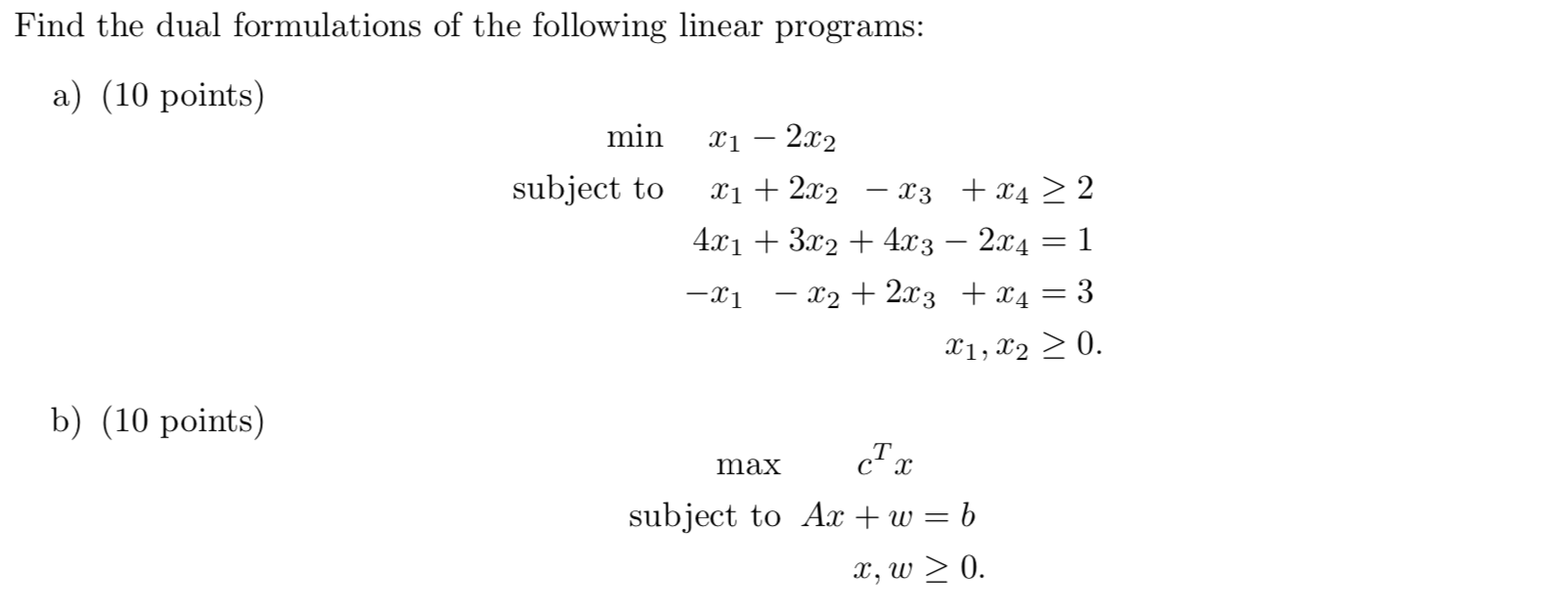Solved Find the dual formulations of the following linear | Chegg.com
