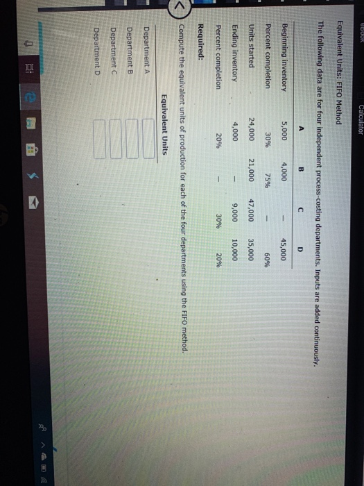 Solved or Equivalent Units: FIFO Method The following data | Chegg.com