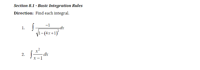 Solved Section 8.1 - Basic Integration Rules Direction: Find | Chegg.com