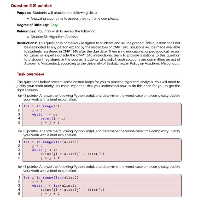 Solved Uestion 2 ( 9 points): Purpose: Students will | Chegg.com
