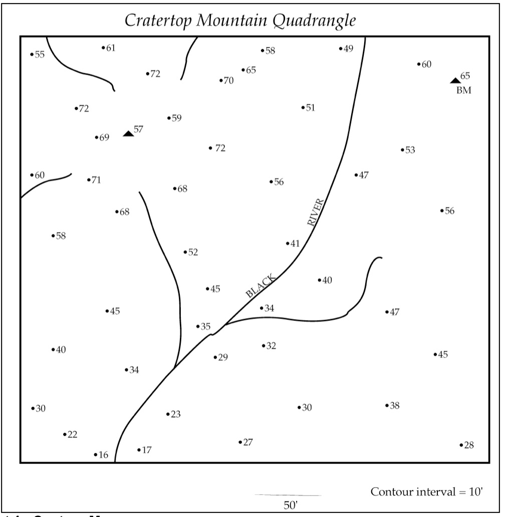 Solved Draw and label all contours on the map below using a | Chegg.com