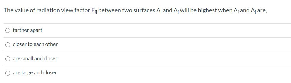 Solved The value of radiation view factor Fij between two | Chegg.com