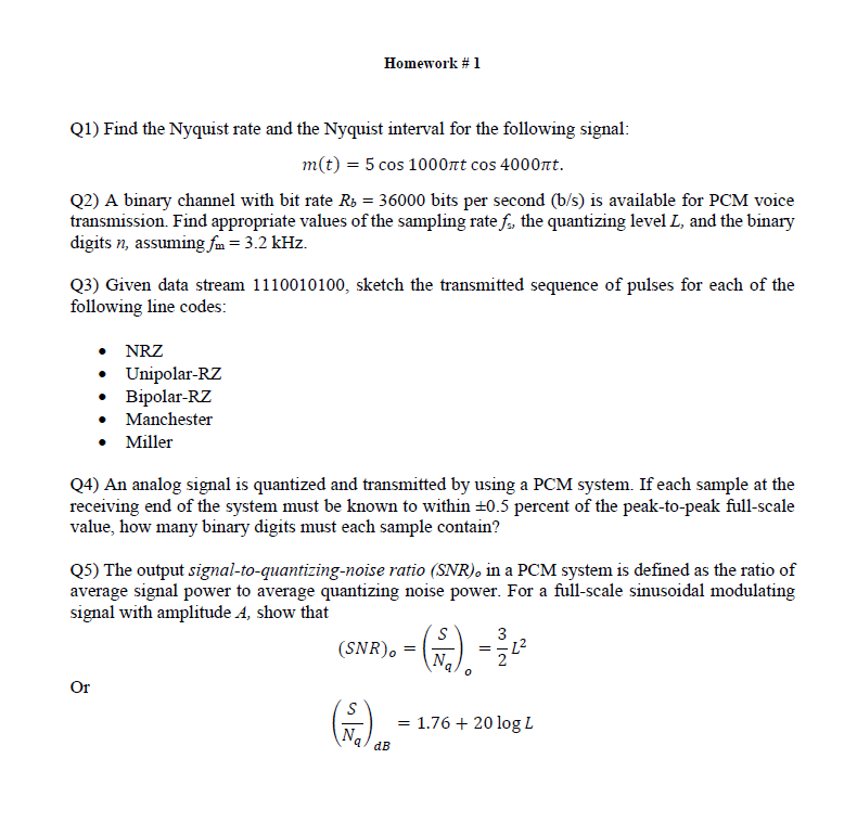 Solved Q1) Find the Nyquist rate and the Nyquist interval | Chegg.com
