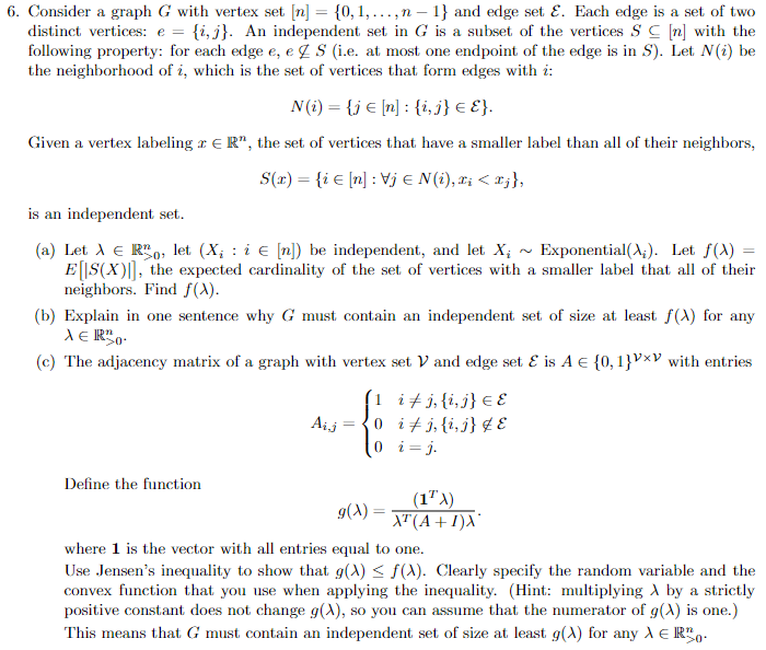 6. Consider a graph G with vertex set [n] = {0,1,..., | Chegg.com