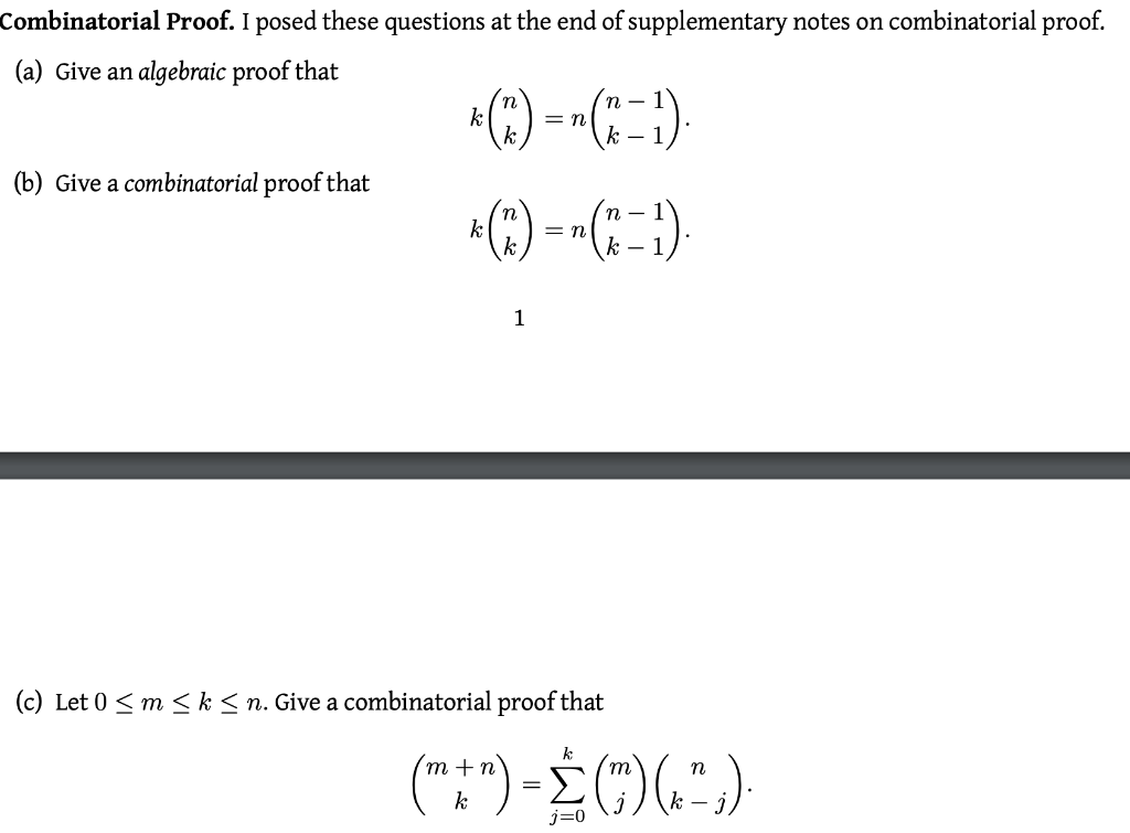 Solved Combinatorial Proof I Posed These Questions At The