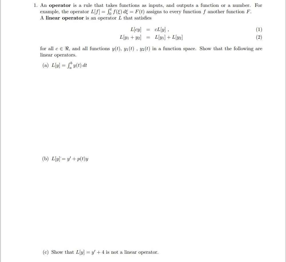 Solved 1. An operator is a rule that takes functions as | Chegg.com