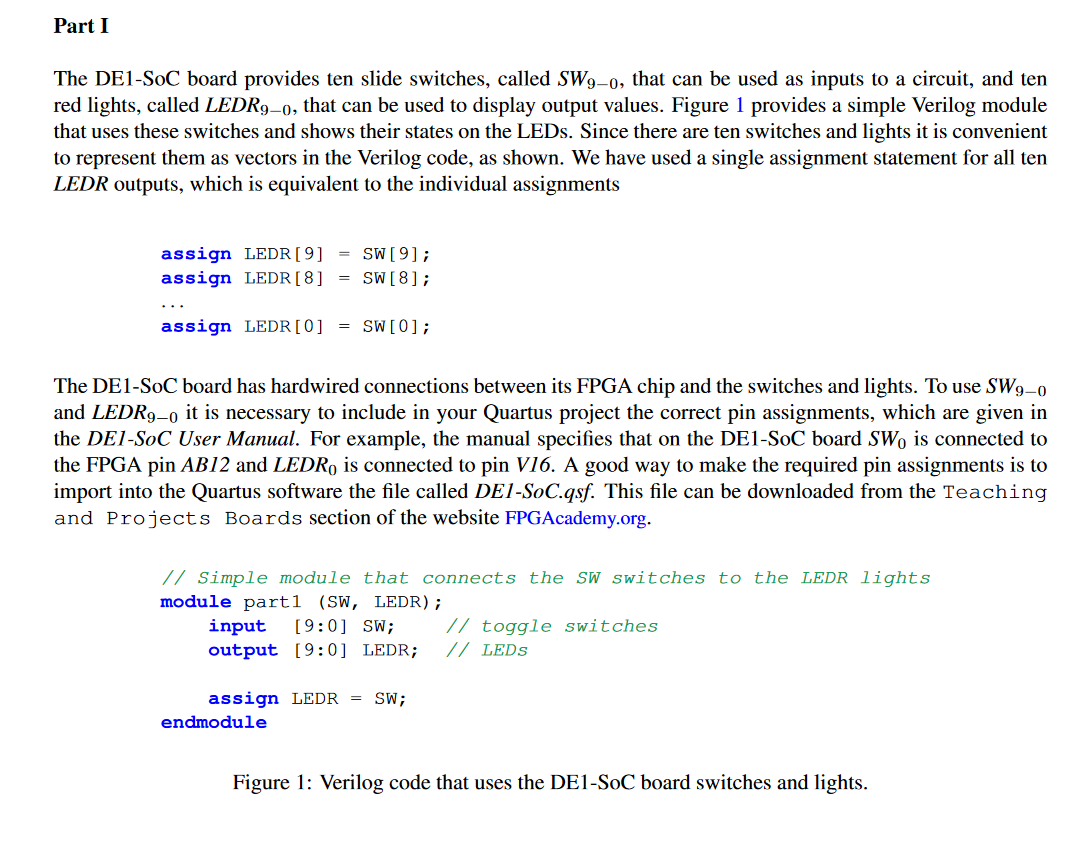Solved Part I The pin assignments in the .qsf file are | Chegg.com