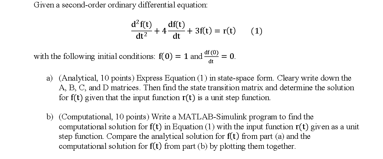 Solved Given a second-order ordinary differential equation: | Chegg.com