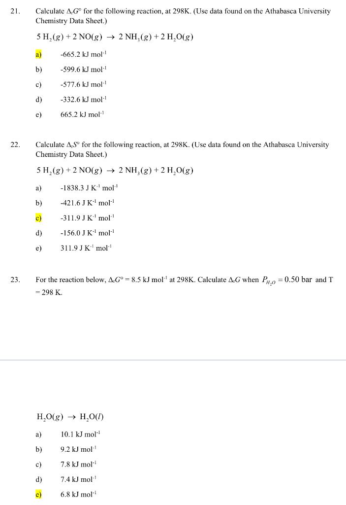 21. Calculate ΔlG∘ for the following reaction, at 298 | Chegg.com