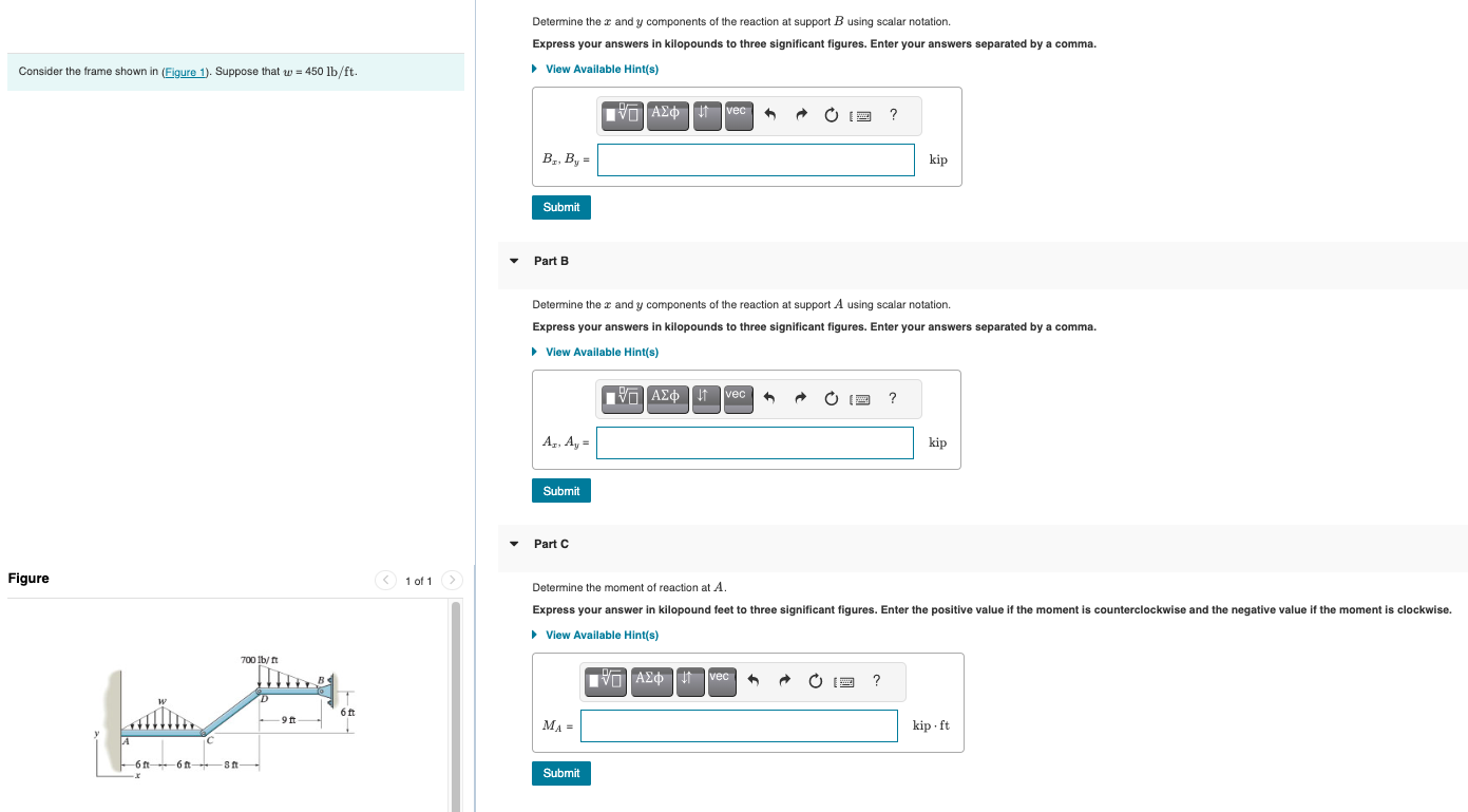 Solved Determine The X And Y Components Of The Reaction At