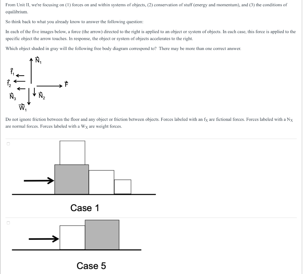 Solved From Unit II, we're focusing on (1) forces on and | Chegg.com