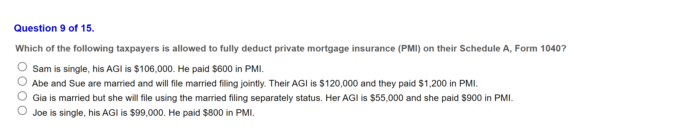 Solved Question 9 of 15. Which of the following taxpayers is | Chegg.com