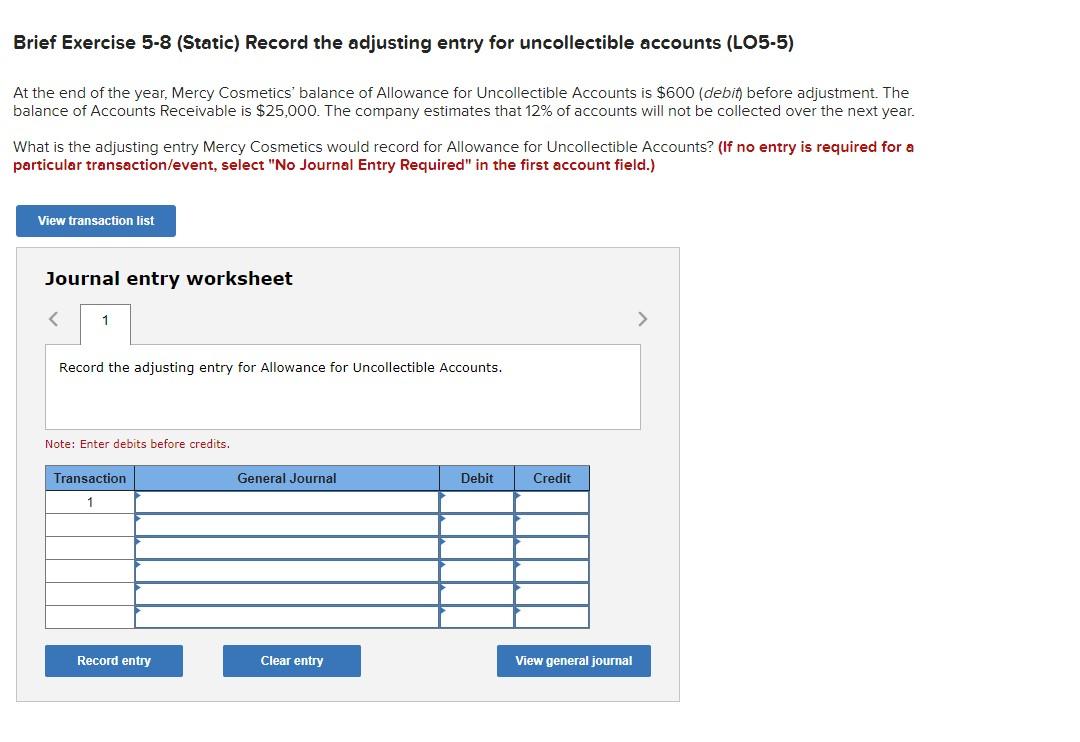 Solved Brief Exercise 5-8 (Static) Record the adjusting | Chegg.com
