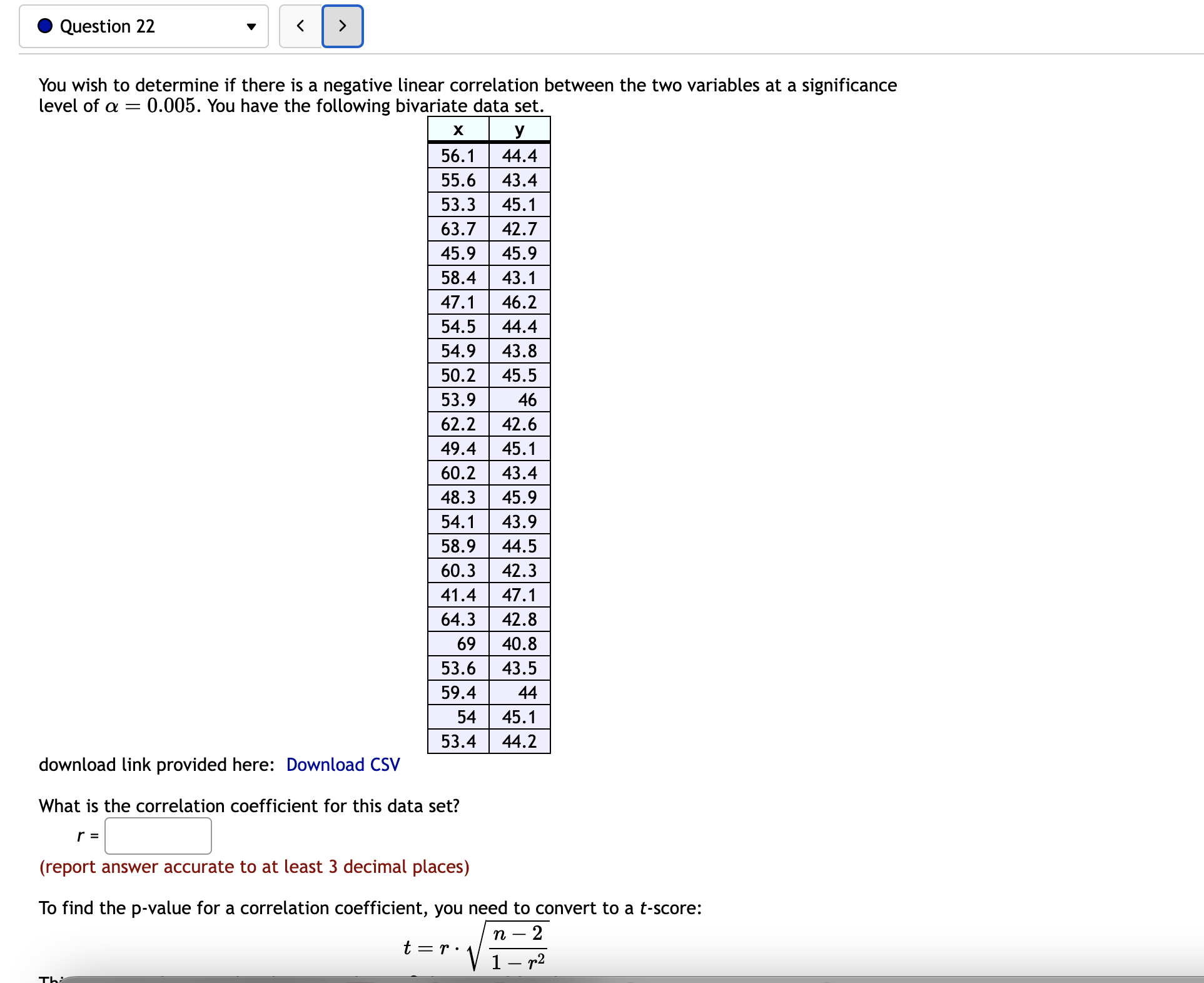 Solved You wish to determine if there is a negative linear | Chegg.com