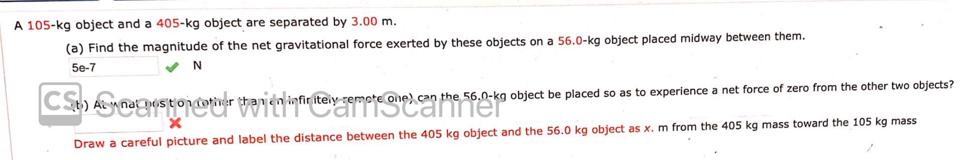 Solved A 105-kg object and a 405-kg object are separated by | Chegg.com