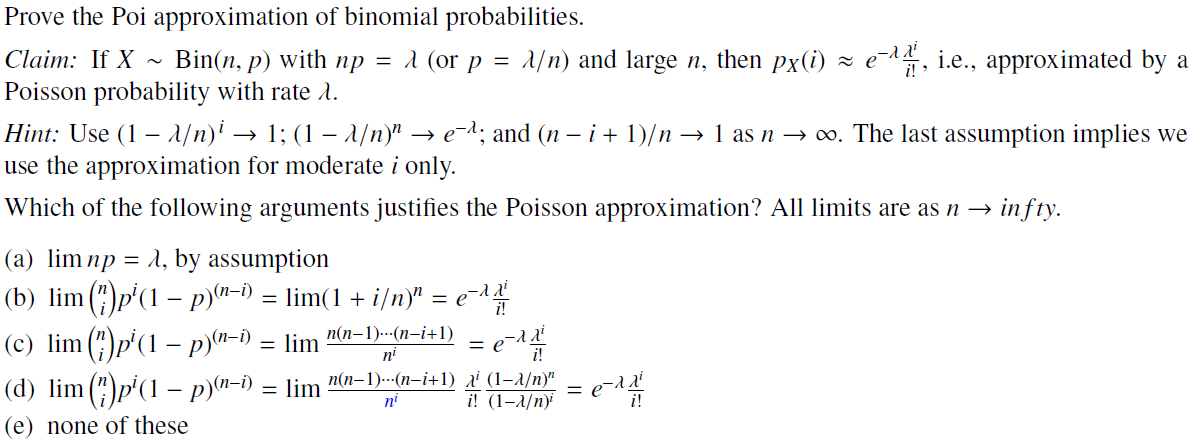 Solved Prove the Poi approximation of binomial | Chegg.com