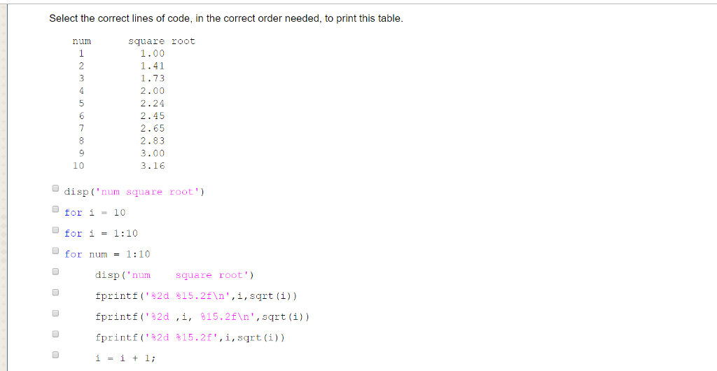 Solved Select the correct lines of code, in the correct | Chegg.com