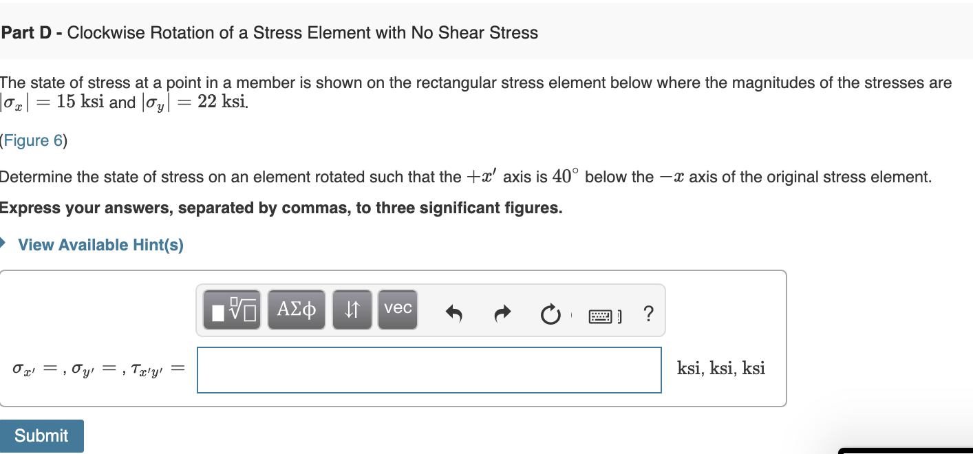 Solved Part B - Clockwise Rotation of a Stress Element with | Chegg.com