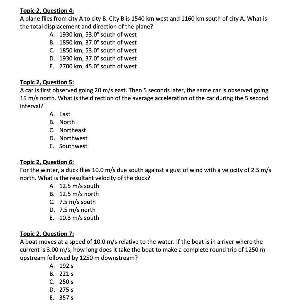 Solved Topic 2, Question 4: A plane flies from city A to | Chegg.com