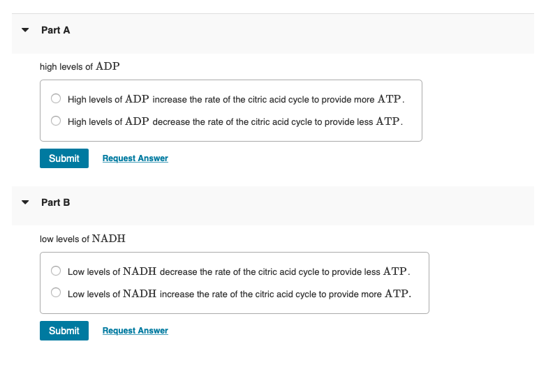 Solved Part A high levels of ADP High levels of ADP increase | Chegg.com