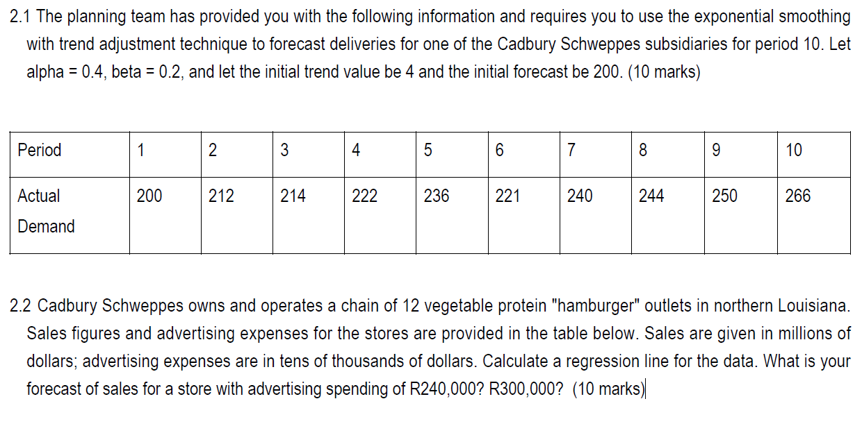 Solved 2.1 The planning team has provided you with the | Chegg.com