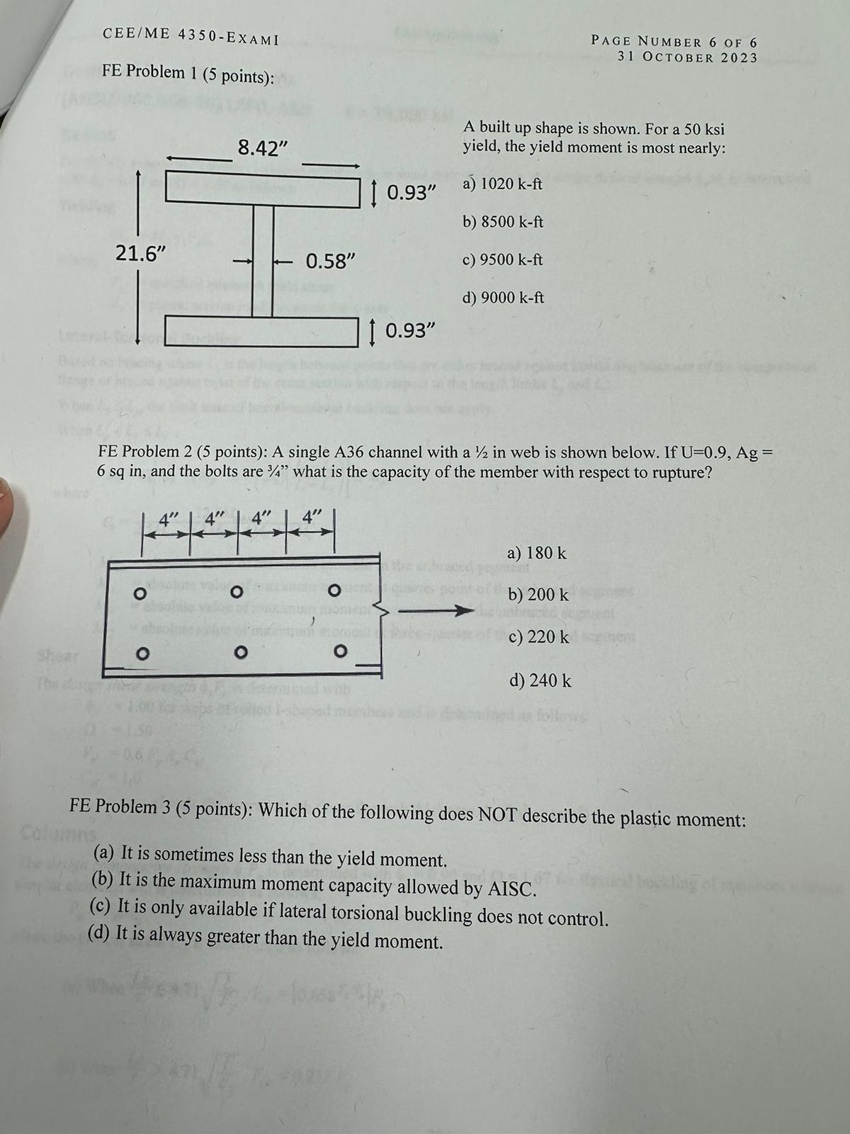 A built up shape is shown. For a 50ksi yield, the | Chegg.com