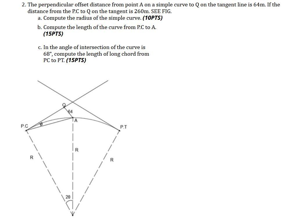 Solved 2. The perpendicular offset distance from point A on | Chegg.com