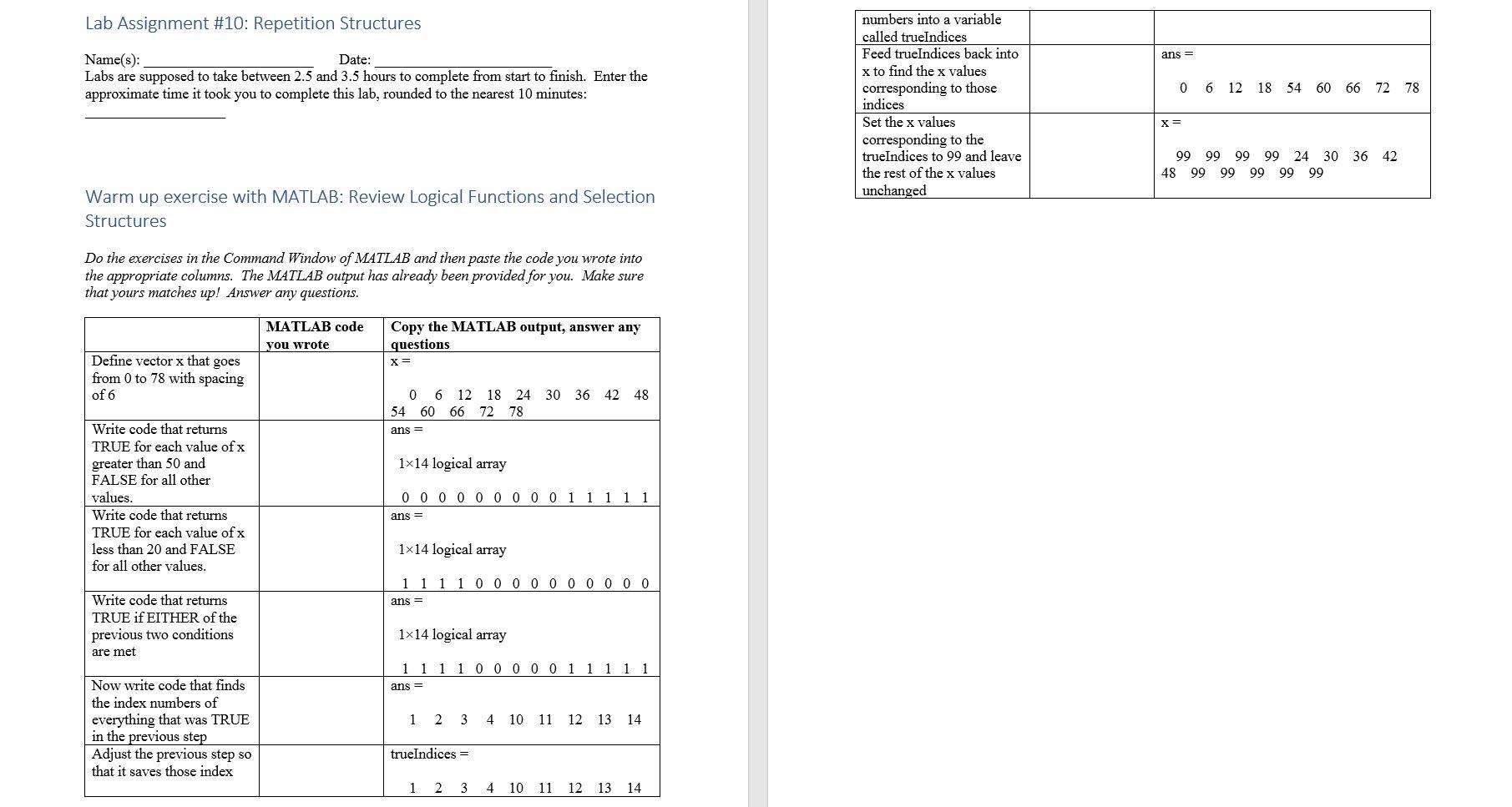 Lab Assignment #10: Repetition Structures ans = | Chegg.com