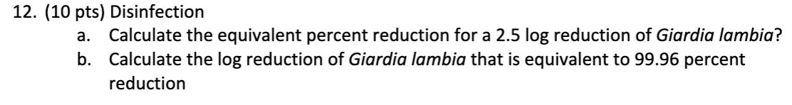Solved a. 12. (10 pts) Disinfection Calculate the equivalent | Chegg.com