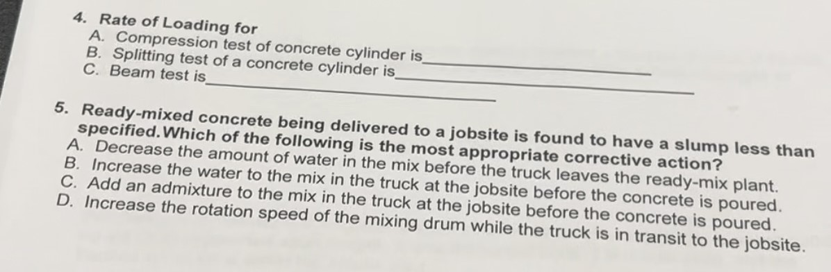 Solved 4. Rate of Loading for A. Compression test of | Chegg.com