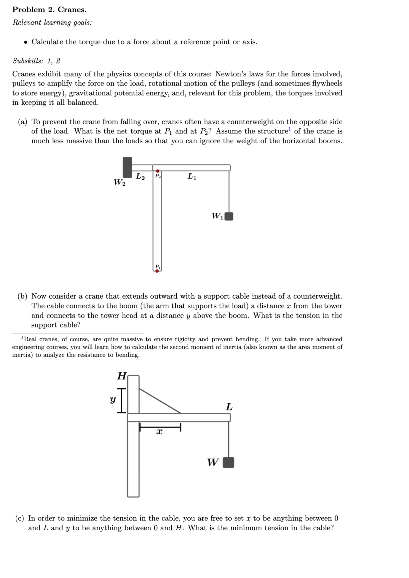 Solved Problem 2. ﻿Cranes.Relevant learning goals:- | Chegg.com
