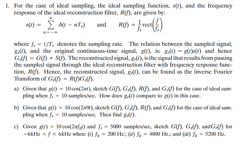 Solved 1. For the case of ideal sampling, the ideal sampling | Chegg.com