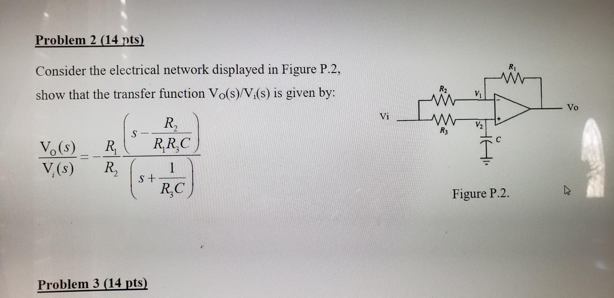 Solved Problem 2 (14 pts) Consider the electrical network | Chegg.com