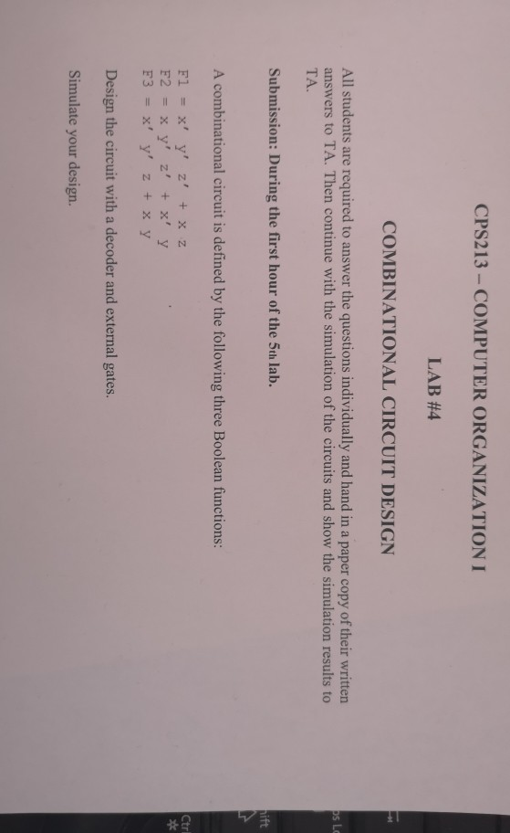 (Solved) : Cps213 Computer Organizationi Lab 4 Combinational Circuit ... (Solved) : Cps213 Computer Organizationi Lab 4 Combinational Circuit ...