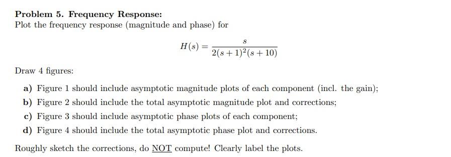 Solved Problem 5. Frequency Response: Plot the frequency | Chegg.com