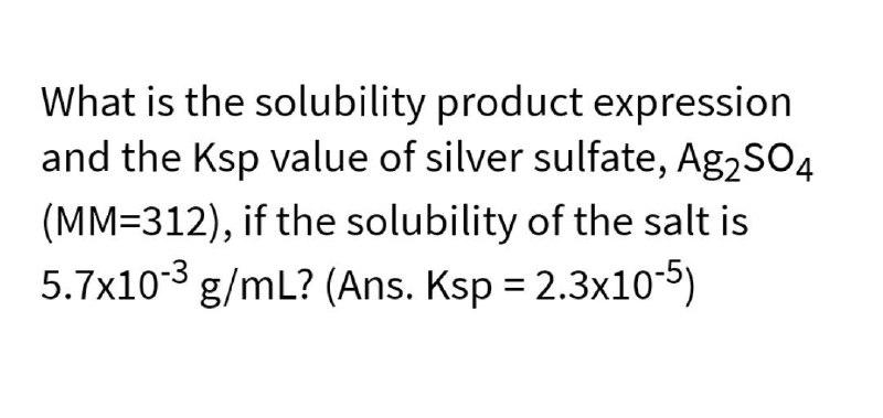 Solved What is the solubility product expression and the Ksp | Chegg.com