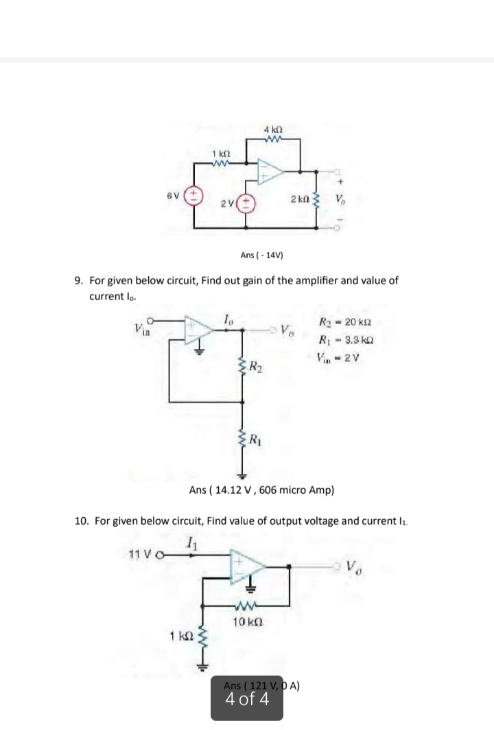 Solved Ans (- 14V) 9. For given below circuit, Find out gain | Chegg.com