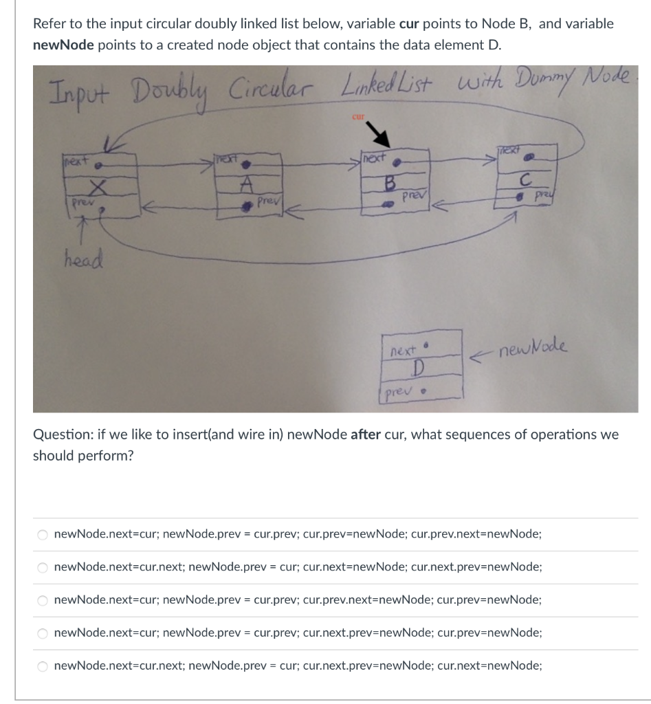 Solved Refer to the input circular doubly linked list below, | Chegg.com