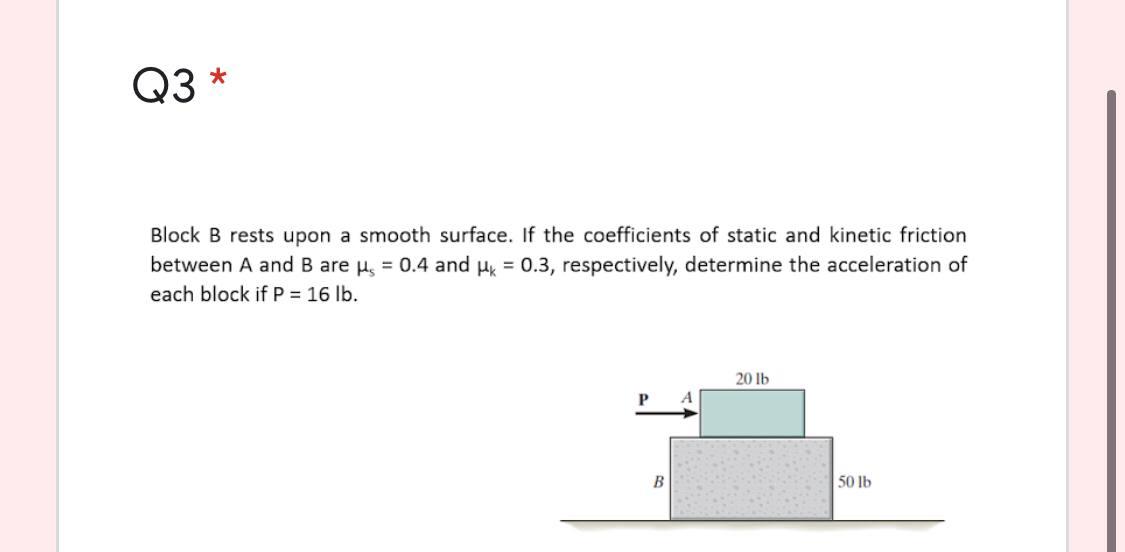 Solved * Q3 Block B rests upon a smooth surface. If the | Chegg.com